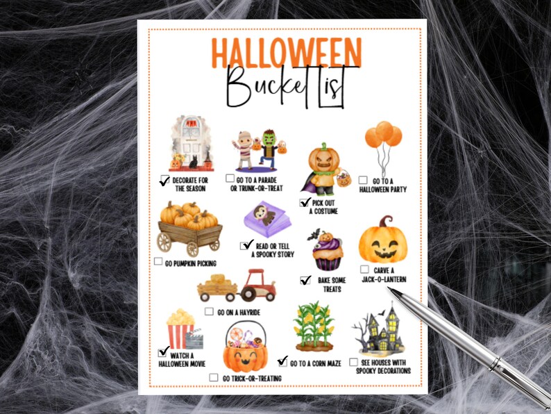 Printable Halloween Bucket List, Halloween Bucket List, Halloween to Do ...