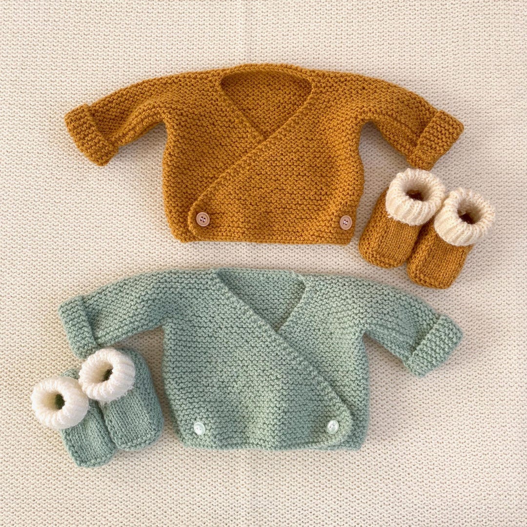 Choice of Hand-knitted Baby Wrap Cardigan and Booties Set, Cardi, Range ...