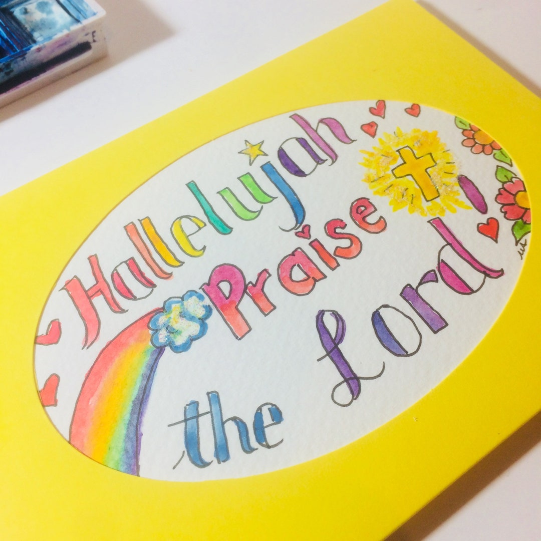 Hallelujah Praise Card: Hand-painted Watercolor Christian Art - Etsy