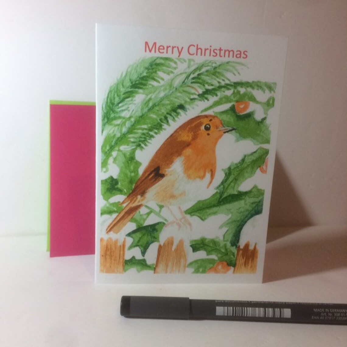 Robin in Holly Card Robin Christmas Cardrobin Bird Christmas - Etsy
