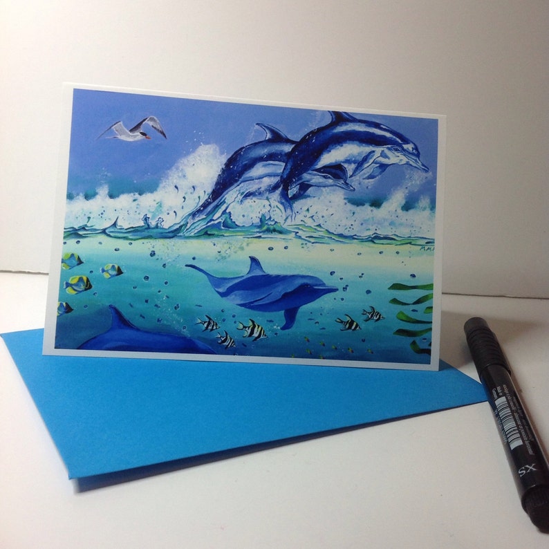Dolphins Leaping in Surf Card Marine Life Carddance of the - Etsy