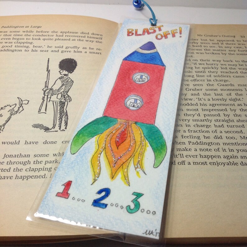 Watercolor Rocket Bookmark: Laminated Glitter Bookmark - Etsy