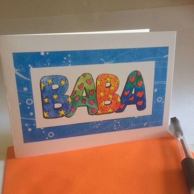 Baba Card Baba Fathers Day Card Baba Letter Art Card - Etsy