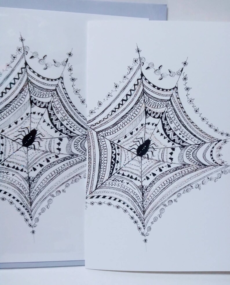 Spider Web Card, Web of Love Card, Gothic Card, Doodle Web Design Card ...