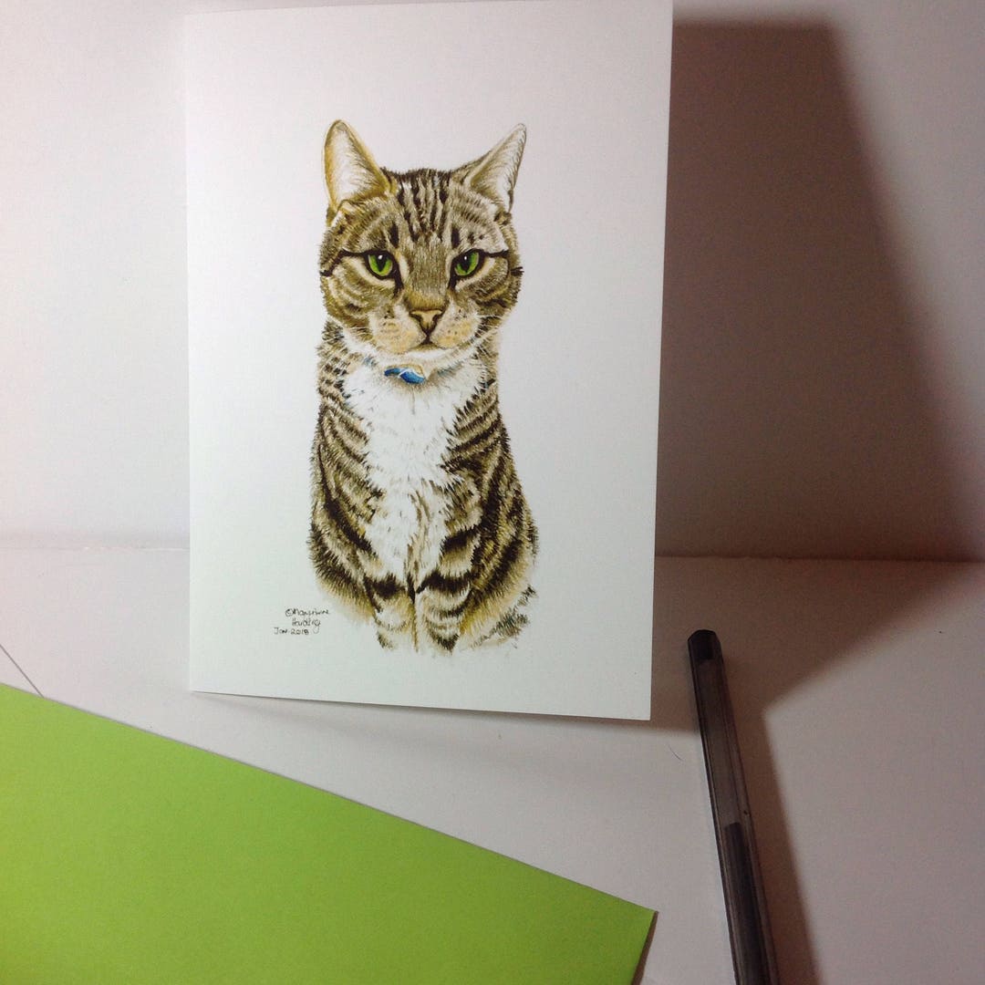 Green Eyed Tabby Cat Card, A6 Size. - Etsy