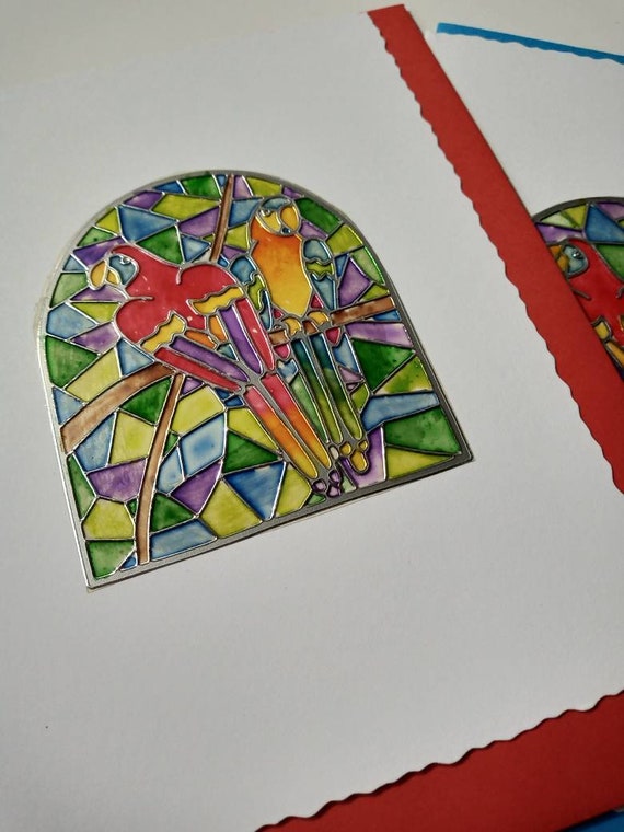 Parrot Card Stain Glass Parrot Card Bird Card Macaw Parrot | Etsy