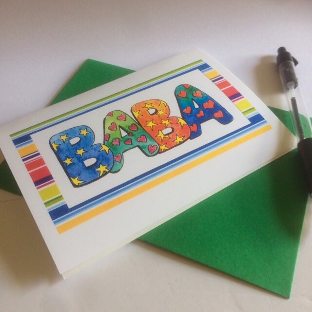 Baba Card Baba Fathers Day Card Baba Letter Art Card - Etsy