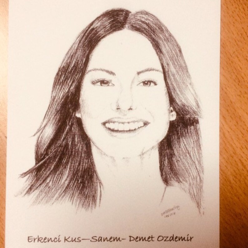 Can Yaman and Demet Özdemir Drawing Prints Erkenci Kus Pencil - Etsy