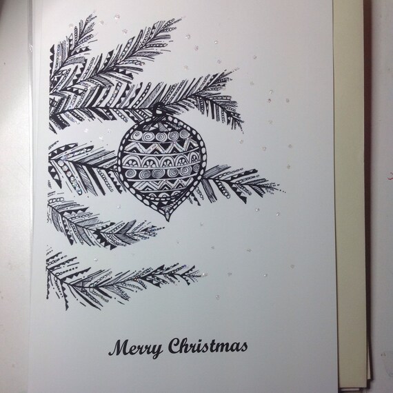 Zentangle Christmas Cards Signature Design Card, Handmade Holiday