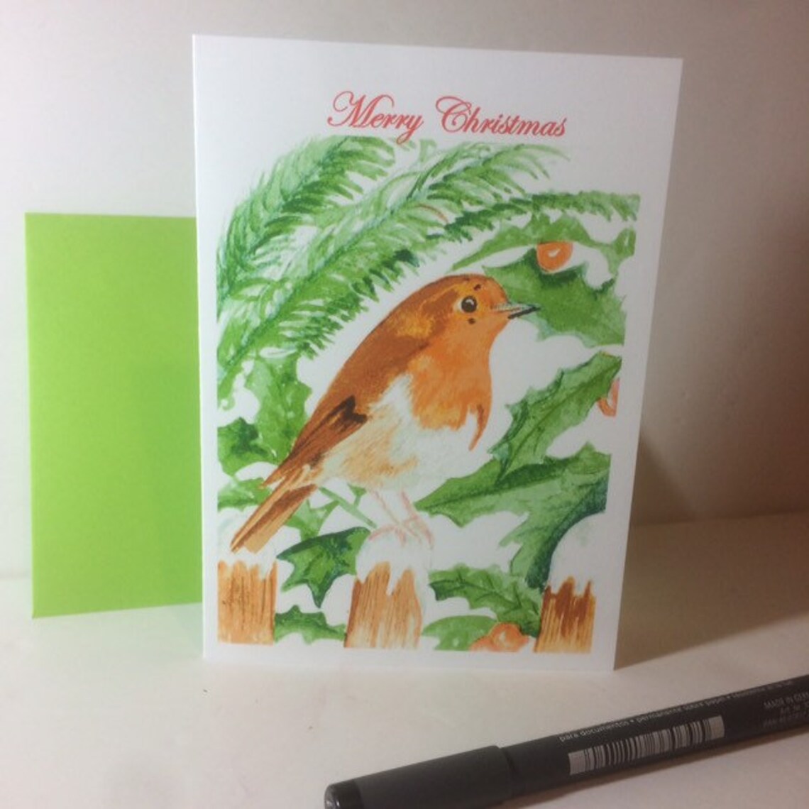 Robin in Holly Card Robin Christmas Cardrobin Bird Christmas - Etsy