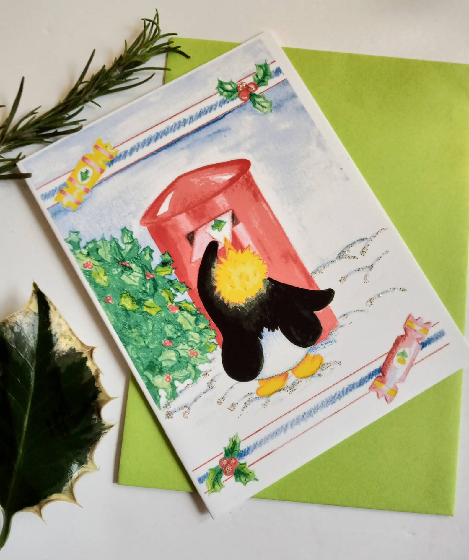 Christmas Penguin Posting a Letter Card Penguin Christmas - Etsy