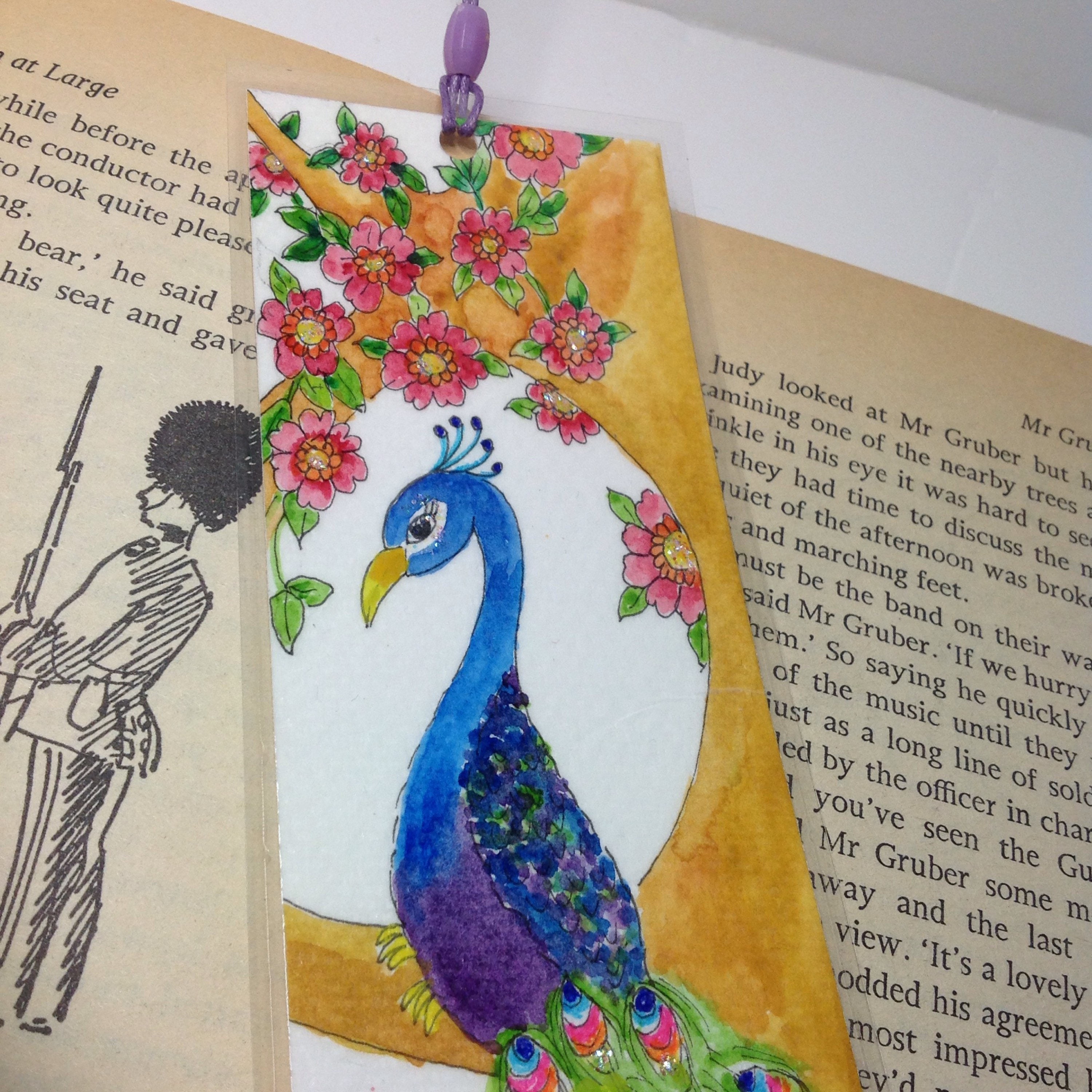 Peacock Bookmark Watercolor Peacock Bookmarkpainted - Etsy UK