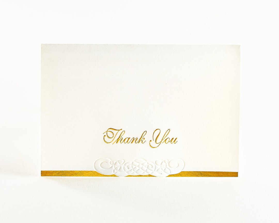 8 Gold Thank You Cards. Embossed Thank You Notes Pack of 8 Cards. Blank ...