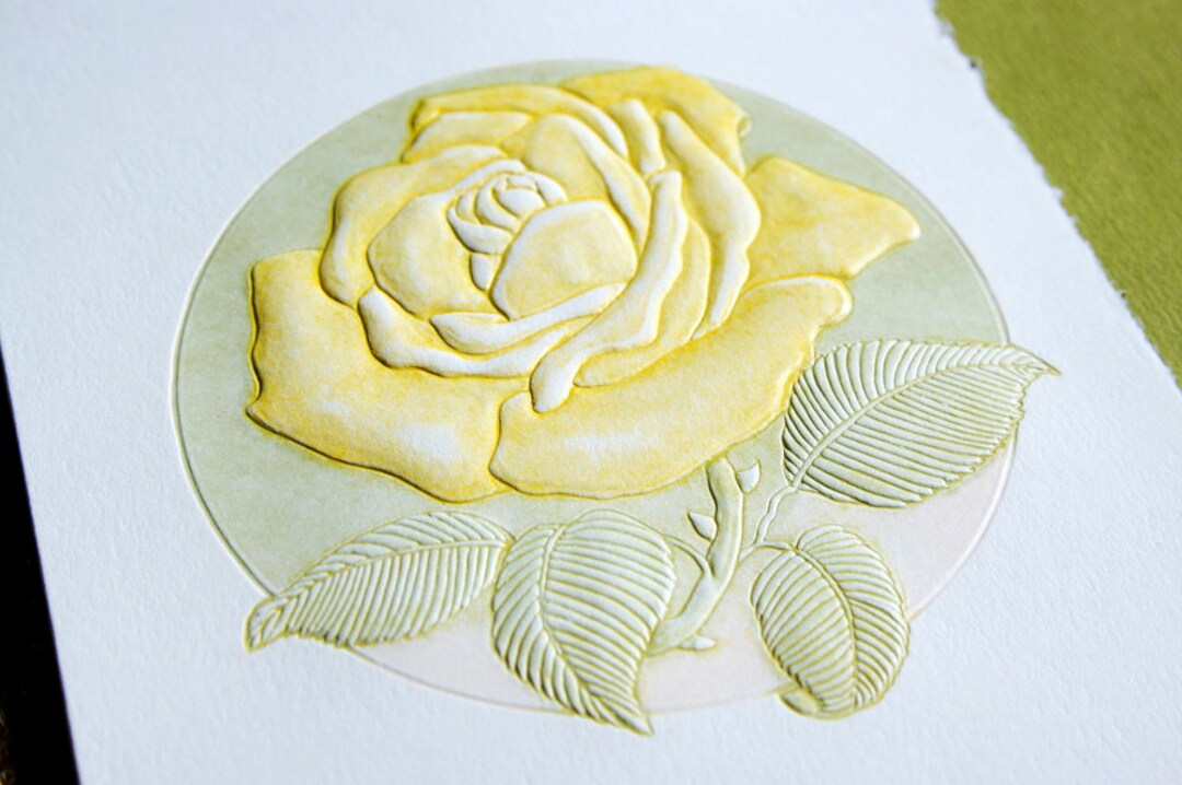 Yellow Rose Card. Letterpress Floral Card.embossed Rose Card. Set of 6 ...