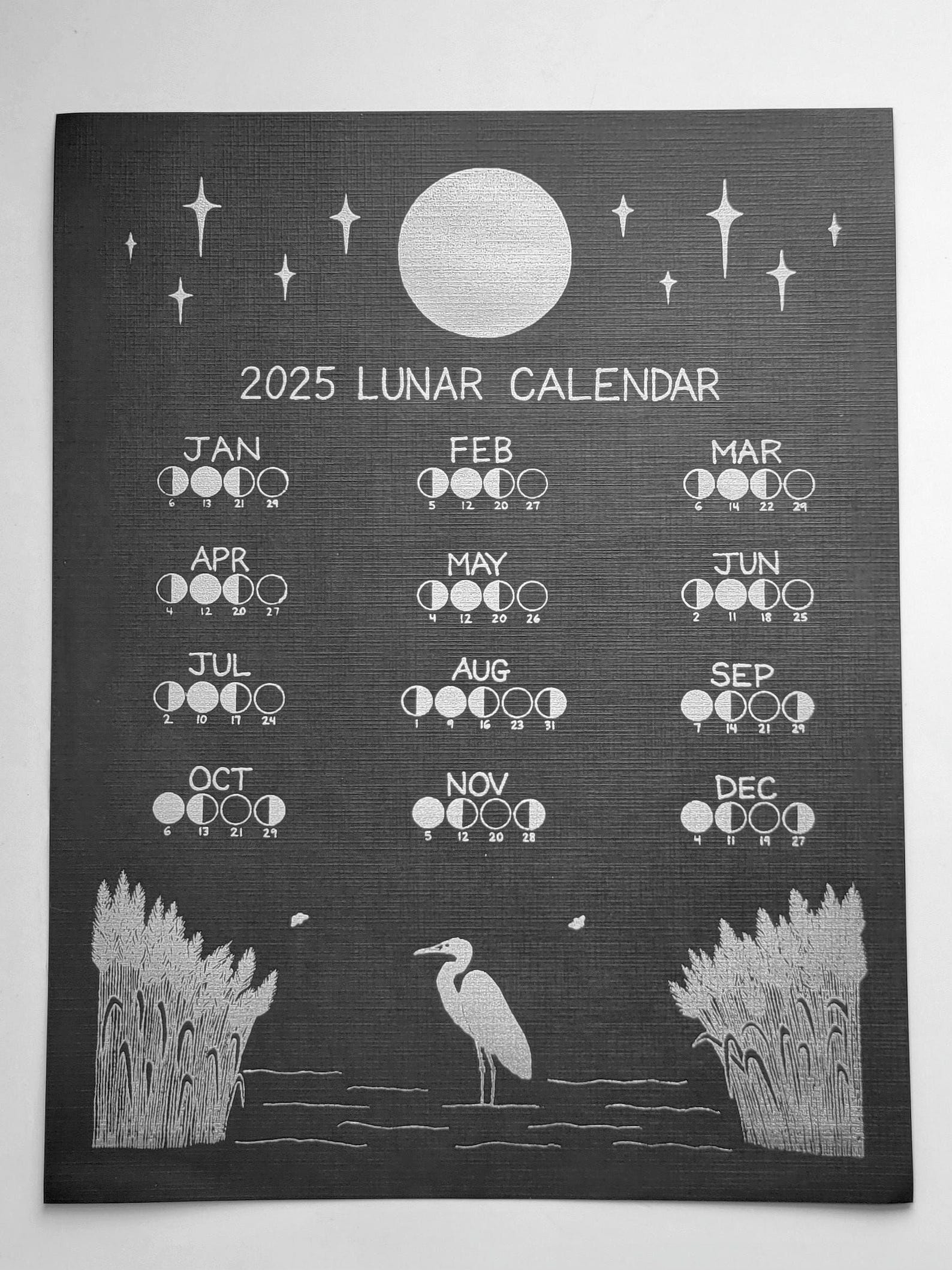 2025 Lunar Calendar With Marsh and Heron - Etsy
