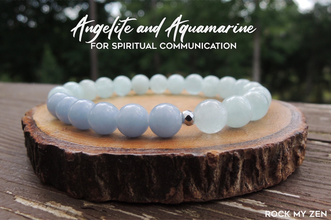 Spiritual Communication Elastic Beaded Bracelet With Angelite and ...