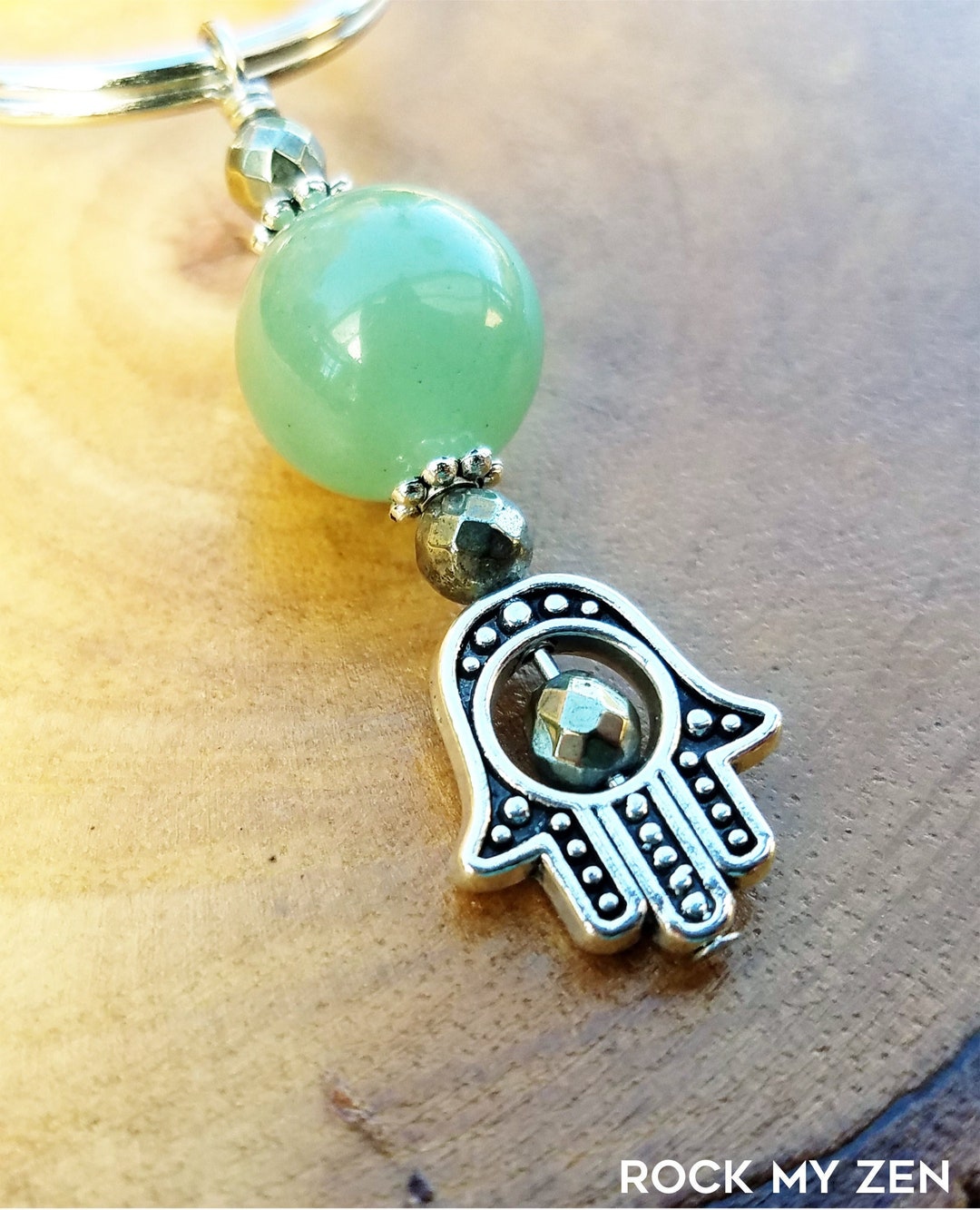 Green Aventurine and Pyrite Keychain Hamsa Money Amulet by Rock My Zen ...