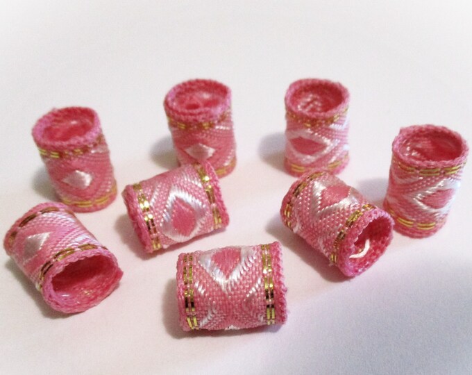4 Pink and Gold Fabric Beads With Diamonds Dreadlock Beads Dread Rings ...