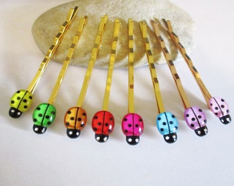 1 Pair Ladybug Bobby Pins Set in Silver or Bronze Hair Pins Hair ...