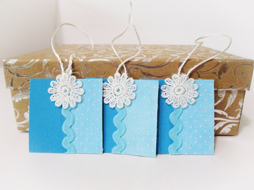 Handmade Turquoise Gift Tags With Lace Flowers - Set of 8 - Etsy