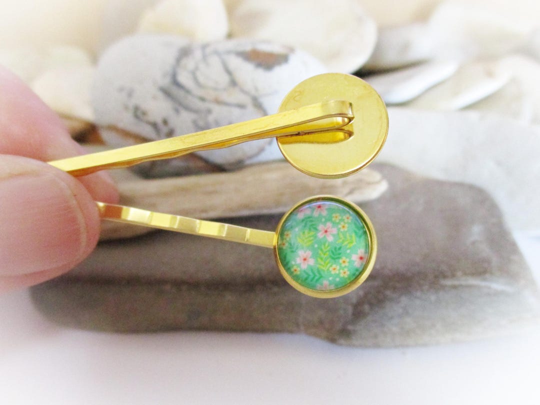 Gold Floral Bobby Pins: Tight Pink Flower Mint Green Hair Clips (pair ...