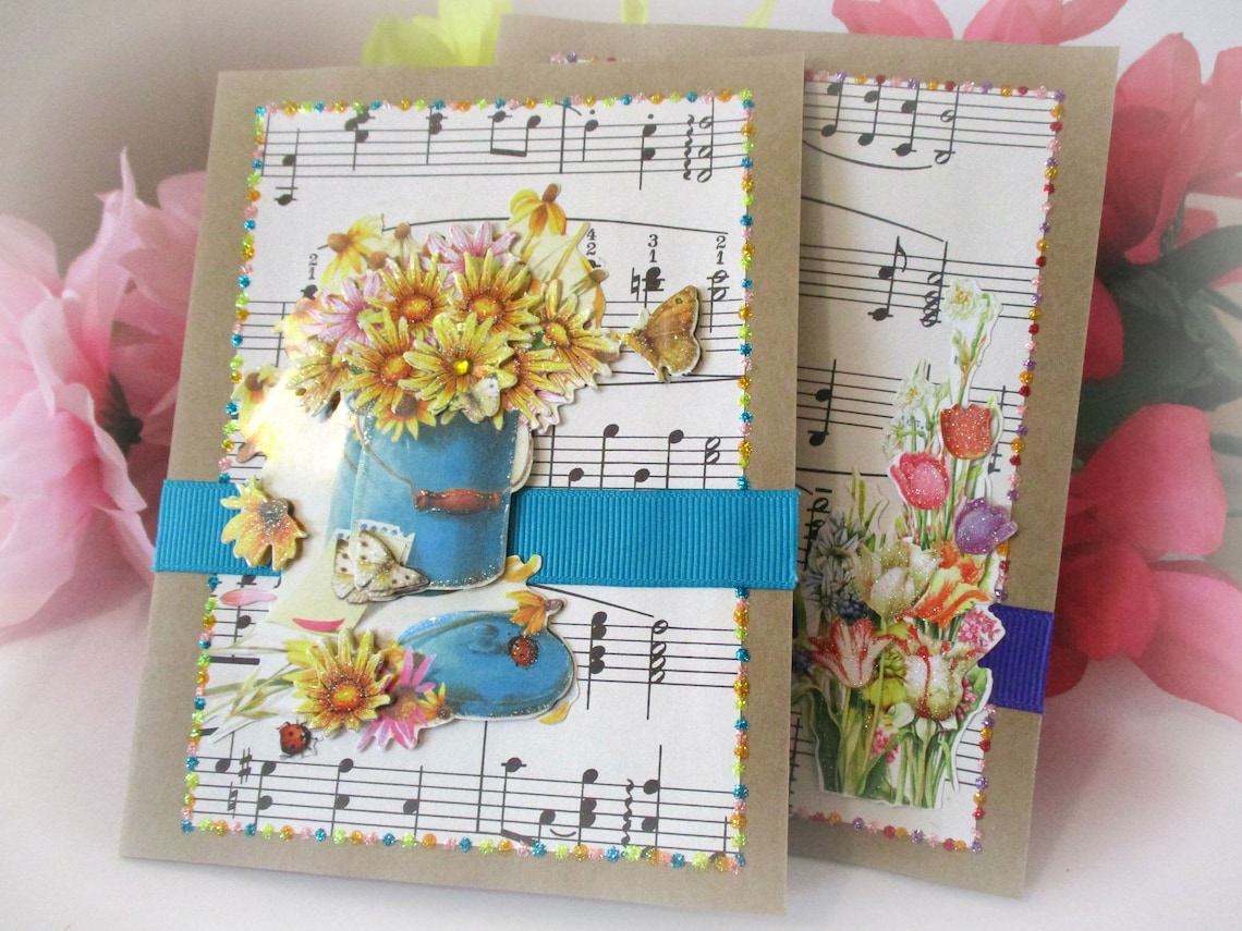 Set of 6 Handmade Cards Flowers Music All Occasion - Etsy