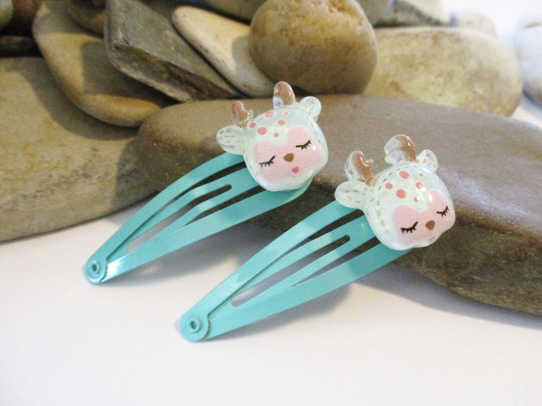 Reindeer Snap Clips: Mint Green Glitter Resin Hair Accessories - Etsy
