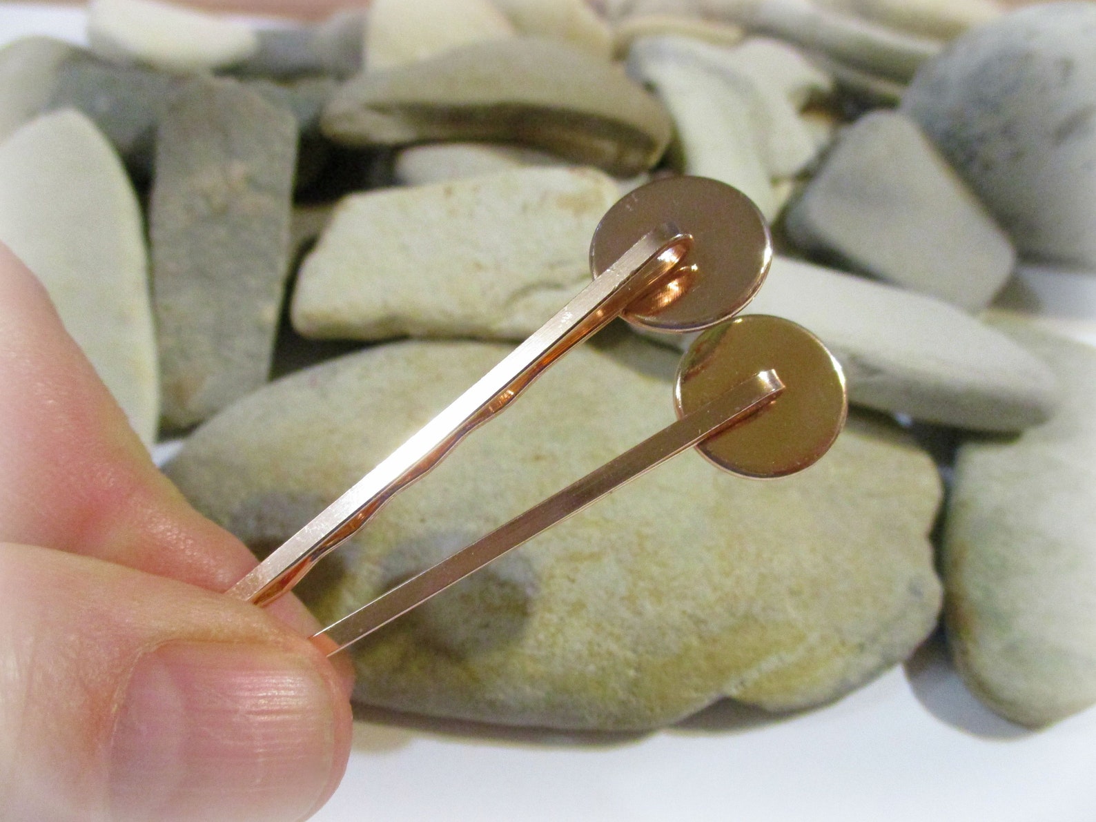 1 Pair Rose Gold Bobby Pins Set with Coral Pink Orange and | Etsy