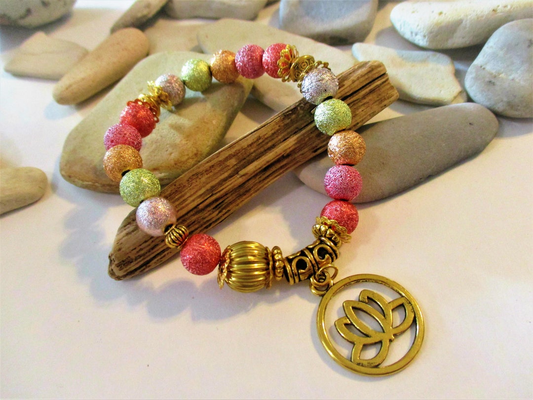 Gold Lotus Bracelet Elastic Stretch Bracelet Lotus Jewelry - Etsy
