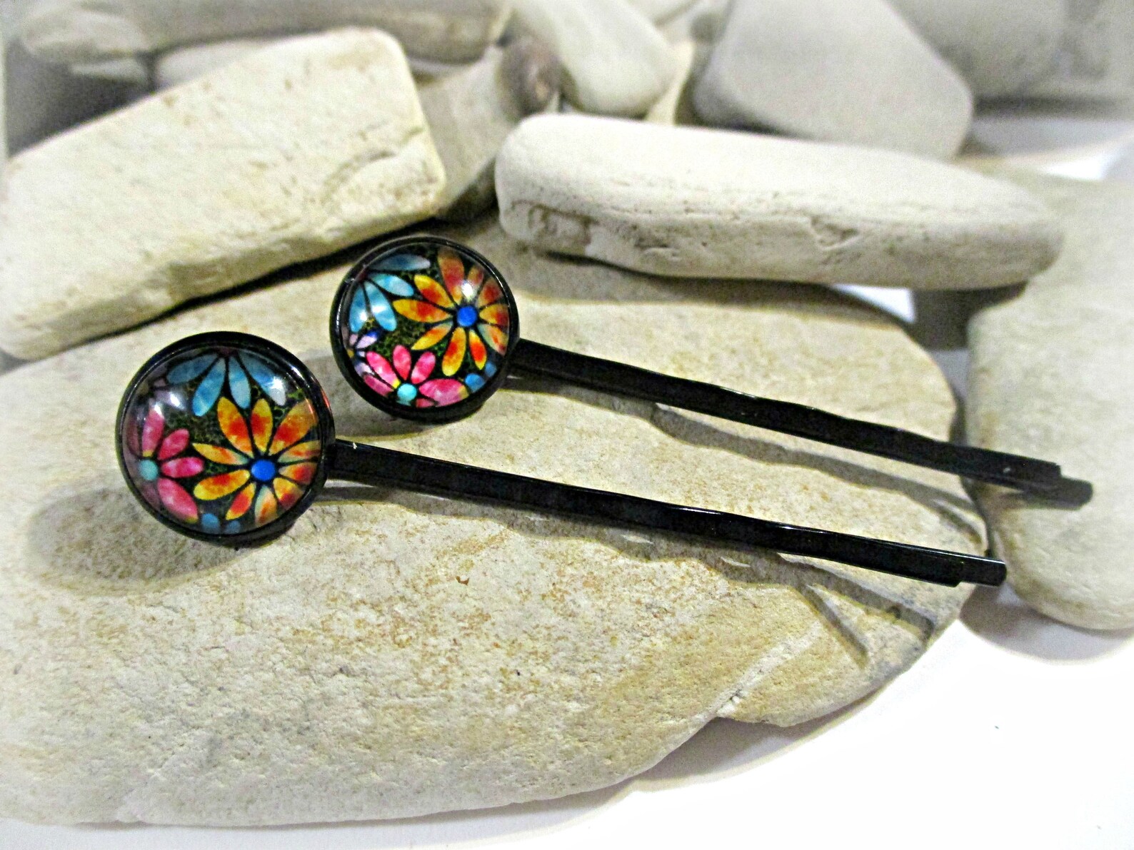 1 Pair Black Bobby Pins Set With Flowers Hair Clips Pins - Etsy