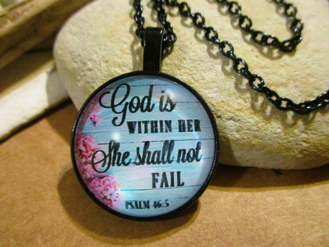 Quote Necklace: God is Within Her She Shall Not Fail, Black Chain - Etsy