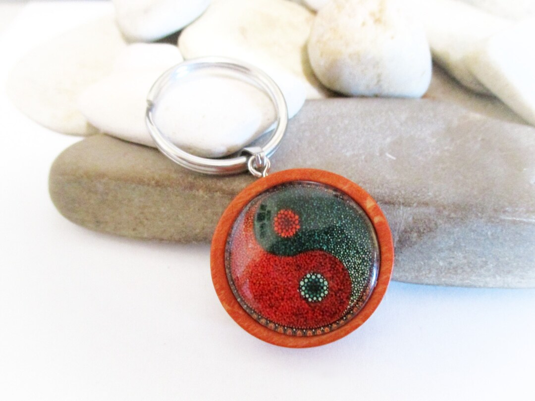 Yin Yang Keychain: Wood & Glass Dome Key Ring - Etsy
