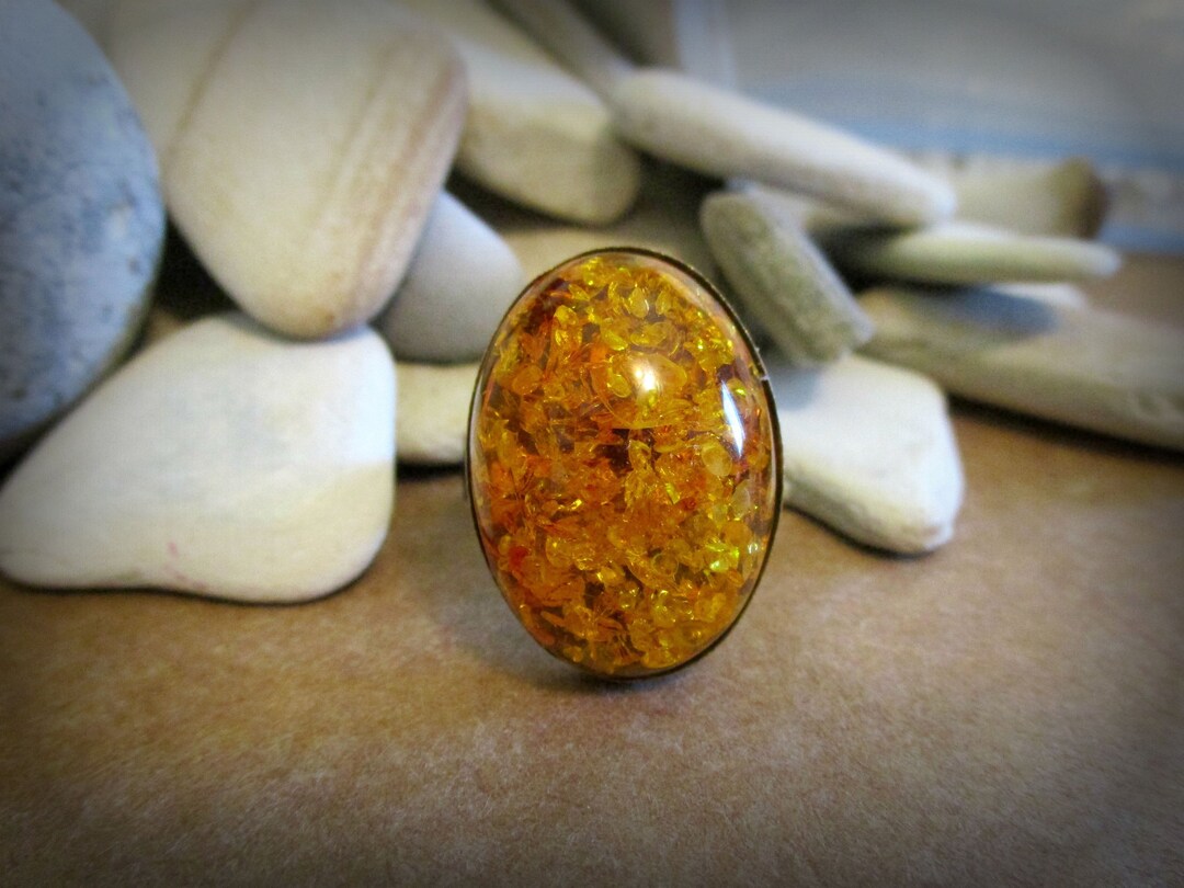 Orange and Honey Colored Resin Statement Ring | Adjustable Bronze Ring ...