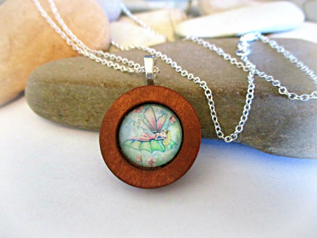 Sleepy Fairy Necklace: Wood Pendant, Sterling Silver Chain - Etsy