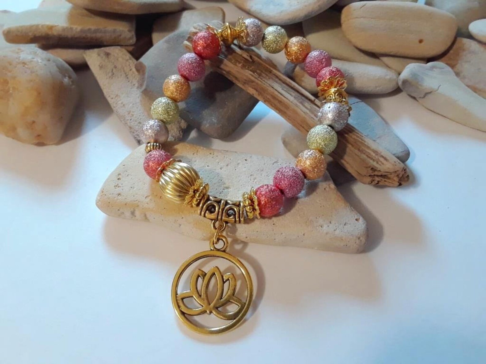 Gold Lotus Bracelet Elastic Stretch Bracelet Lotus Jewelry - Etsy