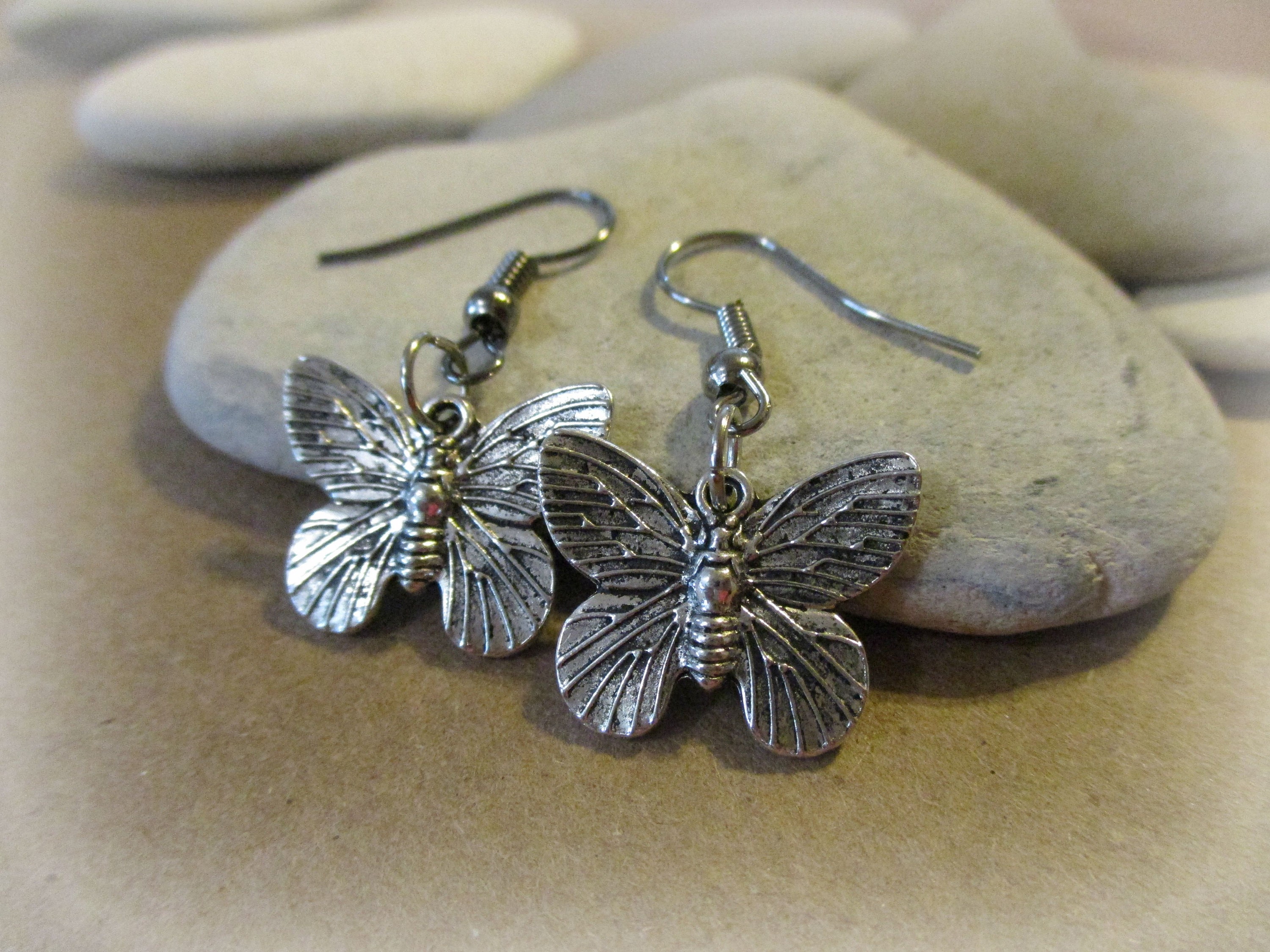 Silver Butterfly Earrings | Hypoallergenic Earrings | Gunmetal Earrings ...