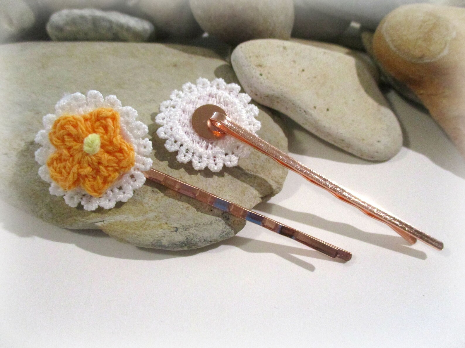 Crochet Flower Bobby Pins Set of 4 (2 Pairs): Rose Gold Hair ...