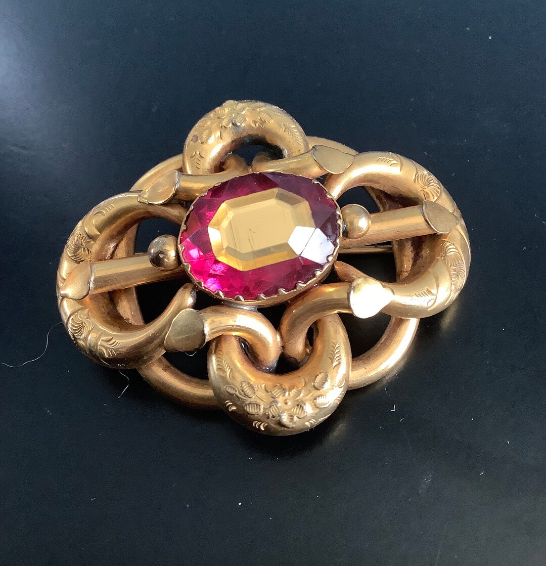 Victorian Pinchbeck Brooch With Pink and Yellow Stone - Etsy UK