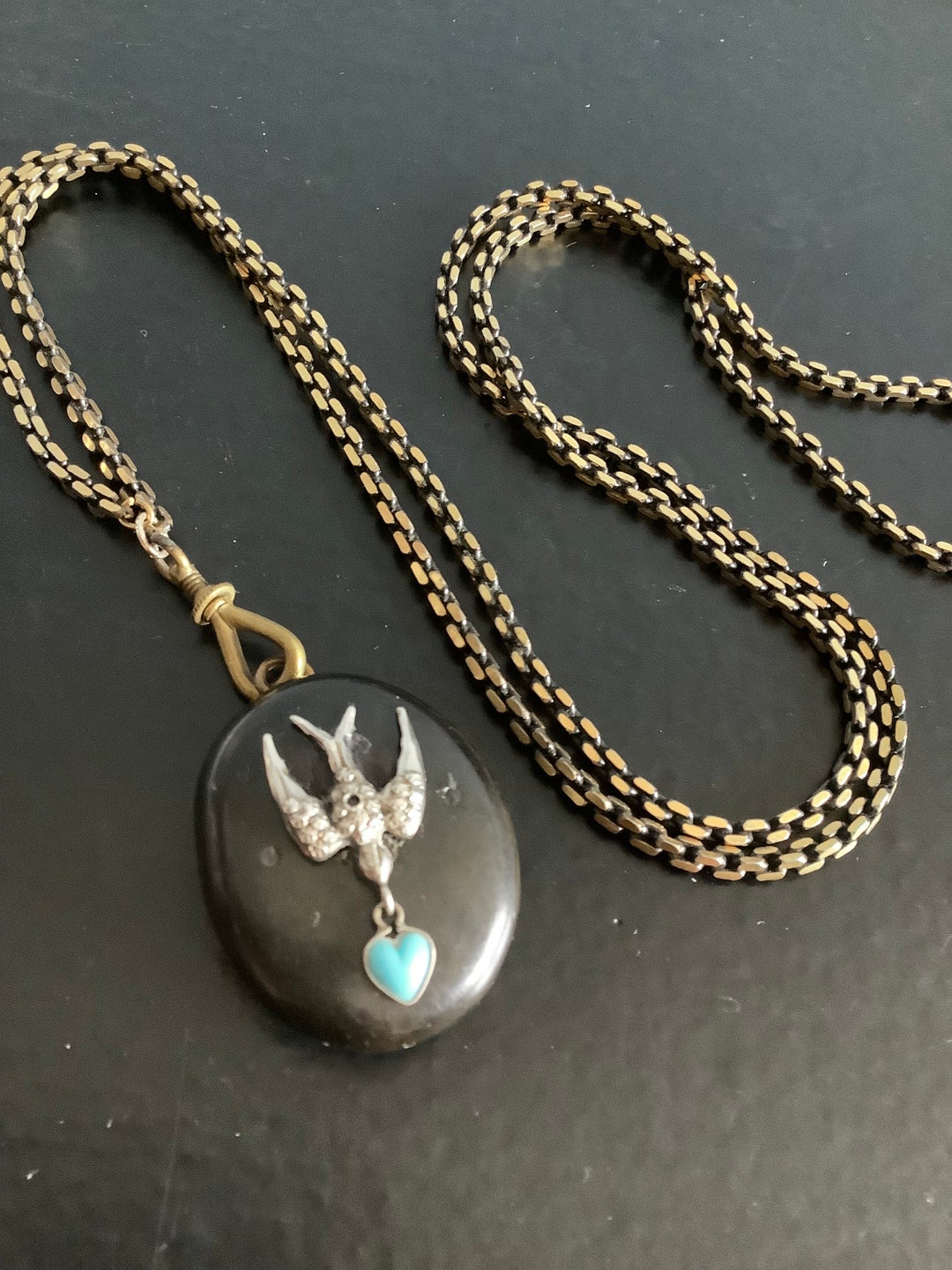 Whitby Jet Locket With Silver Bird - Etsy