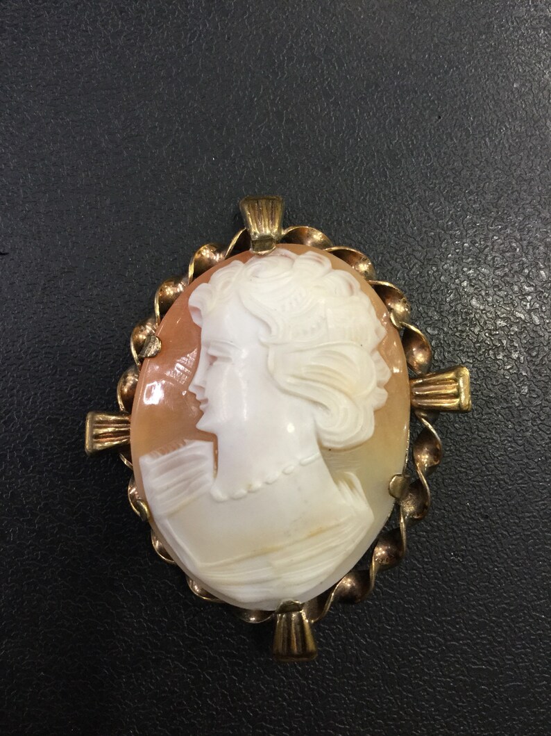 Real shell cameo brooch set in rolled gold | Etsy
