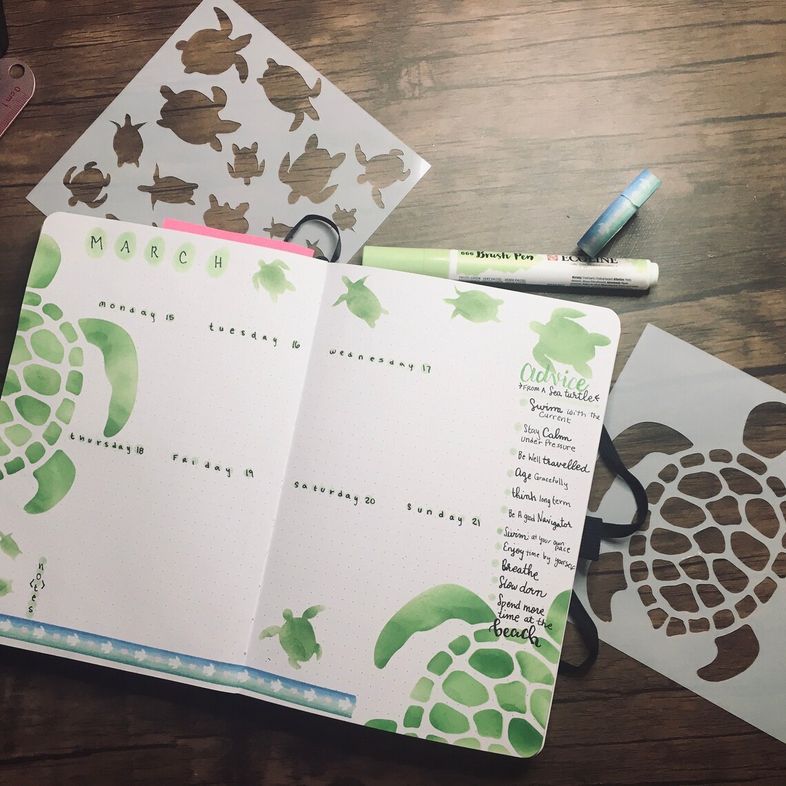 Turtle Variety Stencil /Inking cover Planner/Bullet | Etsy