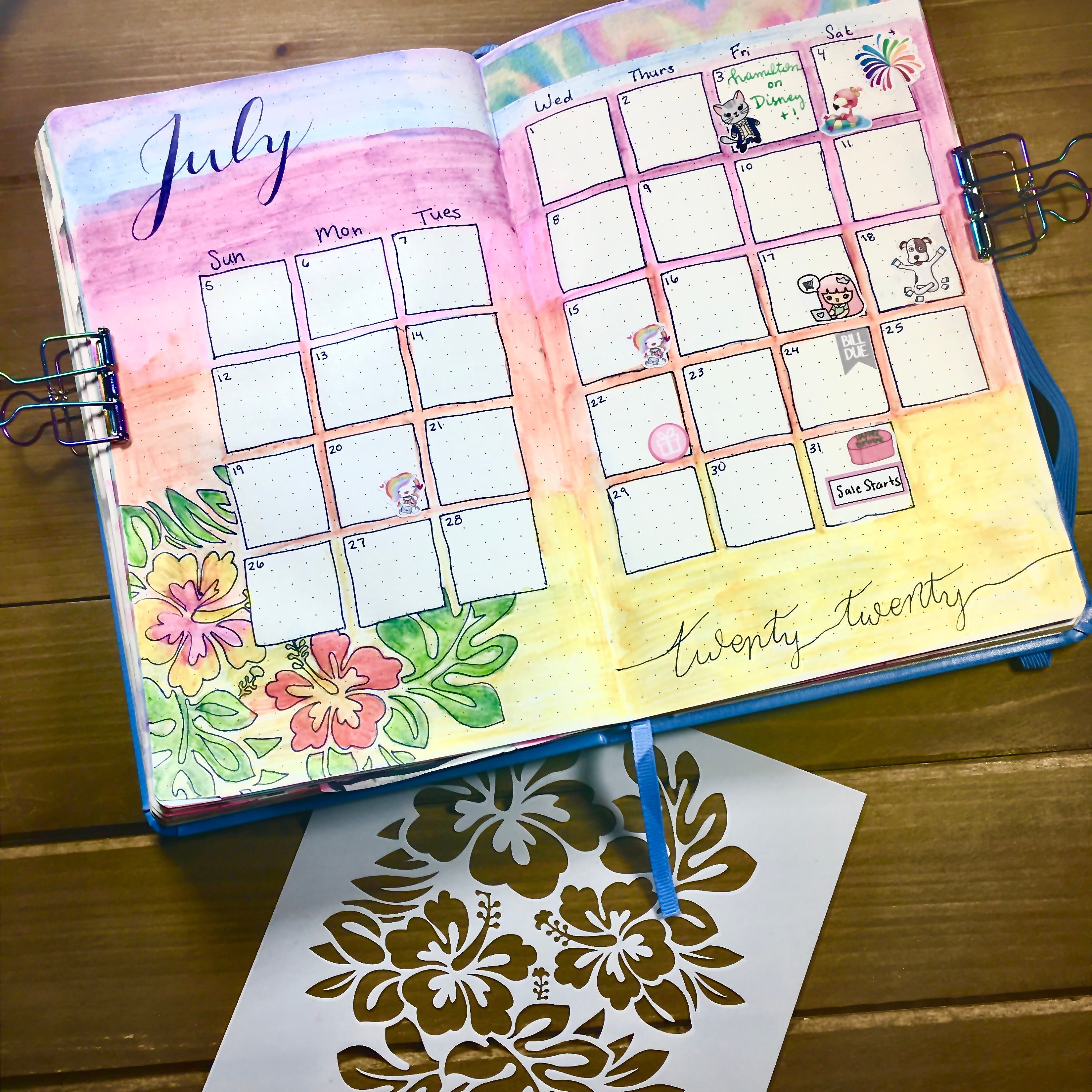 Hibiscus & Fern Stencil /inking Cover Planner/bullet | Etsy
