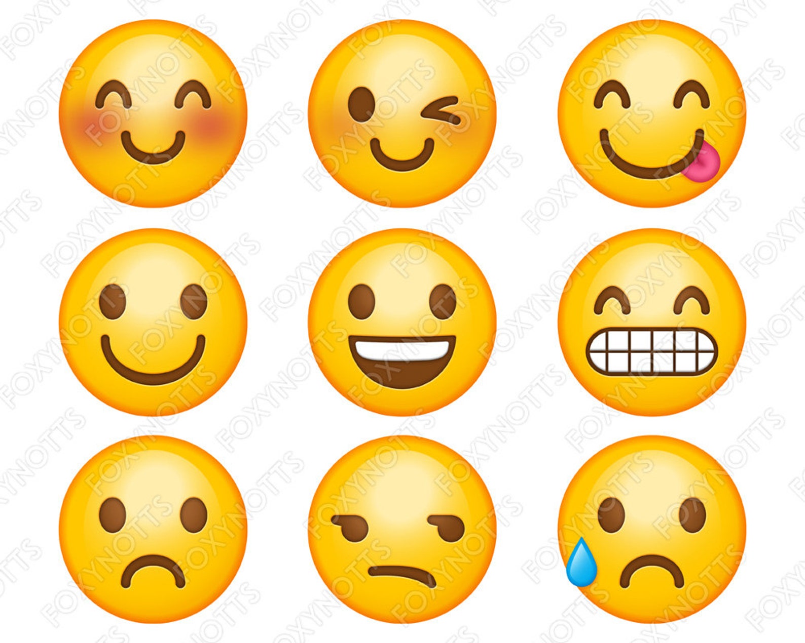 Emoji Clip Art Smiley Faces: Digital Download, High Resolution, Clipart ...