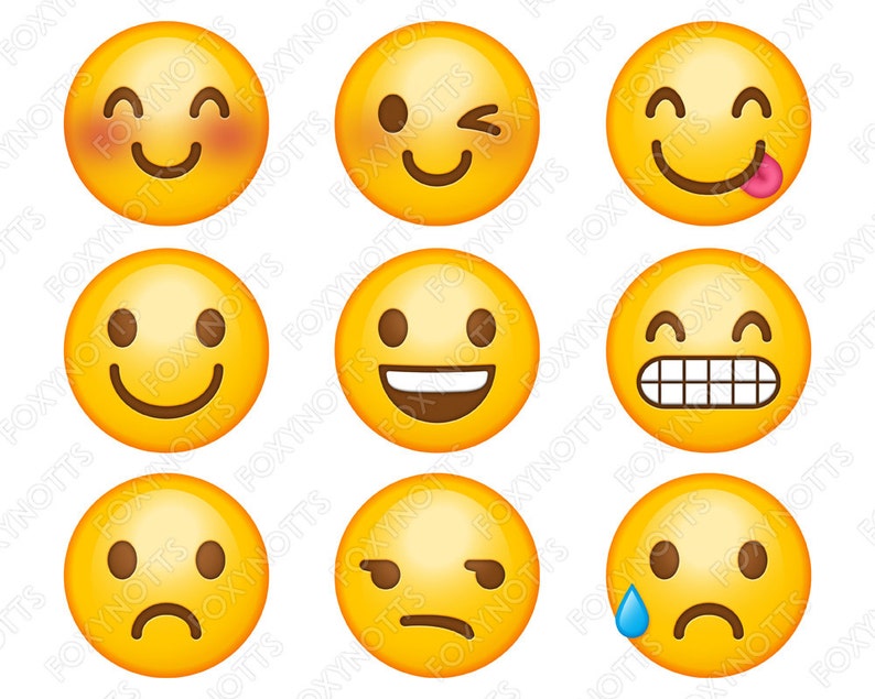 Emoji Clip Art Smiley Faces: Digital Download, High Resolution, Clipart ...