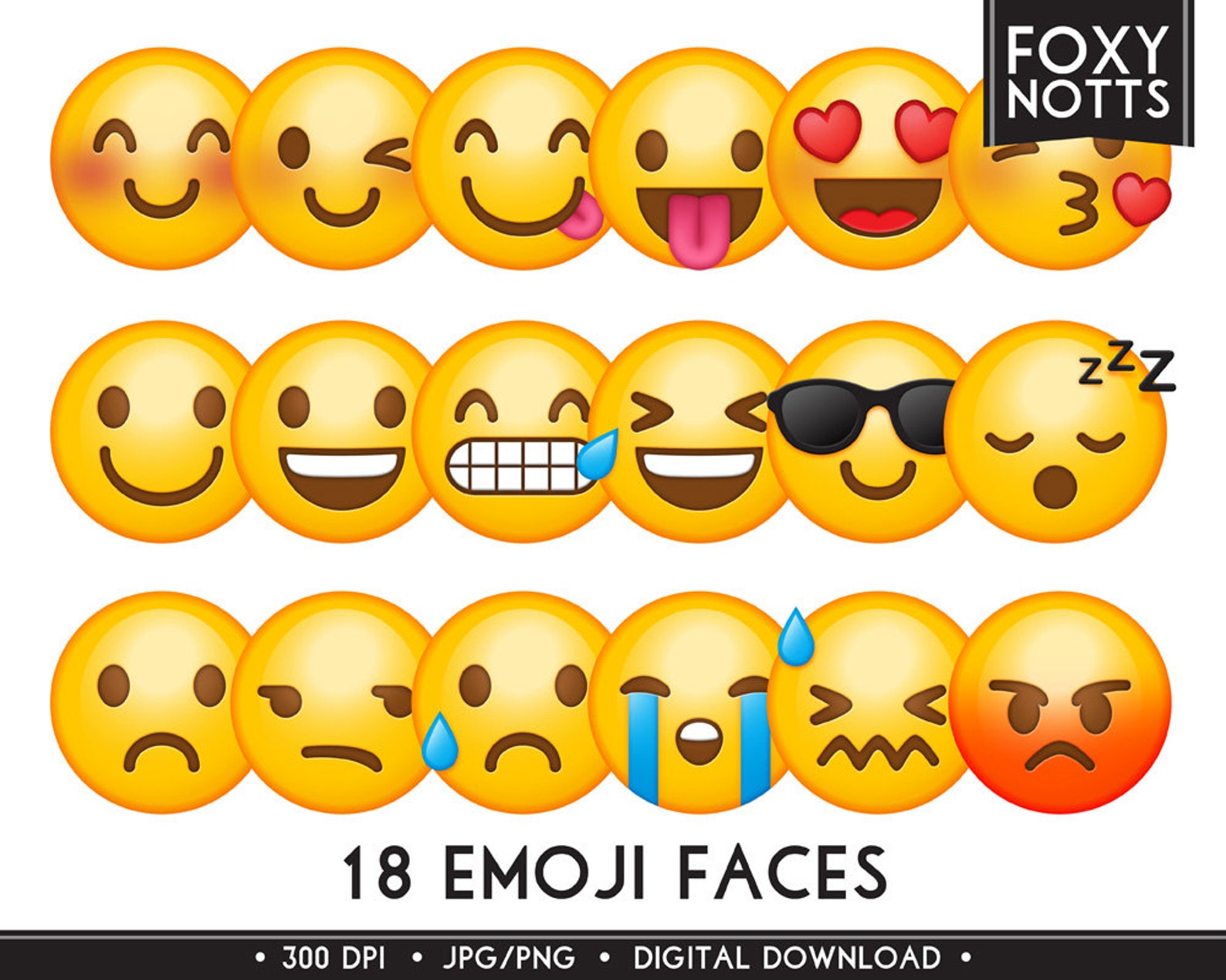 Emoji Clip Art Smiley Faces: Digital Download, High Resolution, Clipart ...