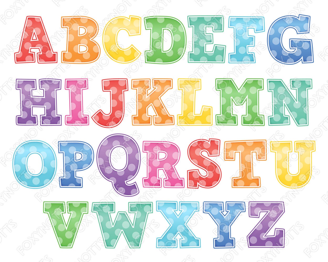 Rainbow Polka Dot Alphabet & Numbers Clip Art: Digital Download, Font ...