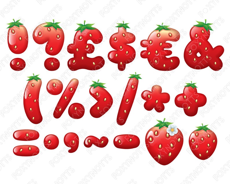 Strawberry Numbers & Symbols Clip Art: Digital Download, Font, Fruit ...