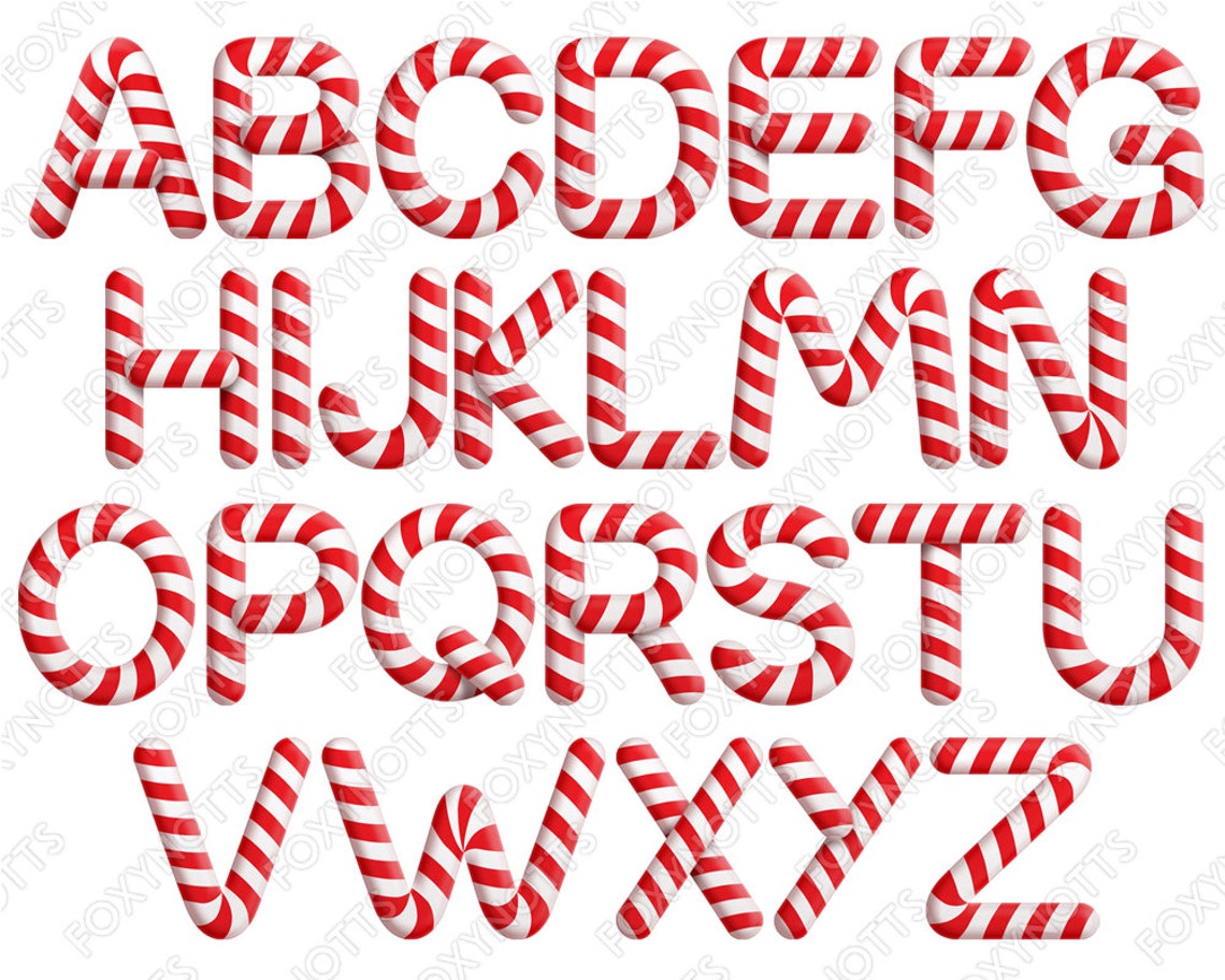 Candy Cane Christmas Alphabet & Numbers Clip Art: Digital - Etsy