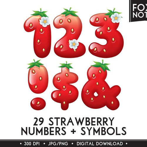 Strawberry Numbers & Symbols Clip Art: Digital Download Font | Etsy