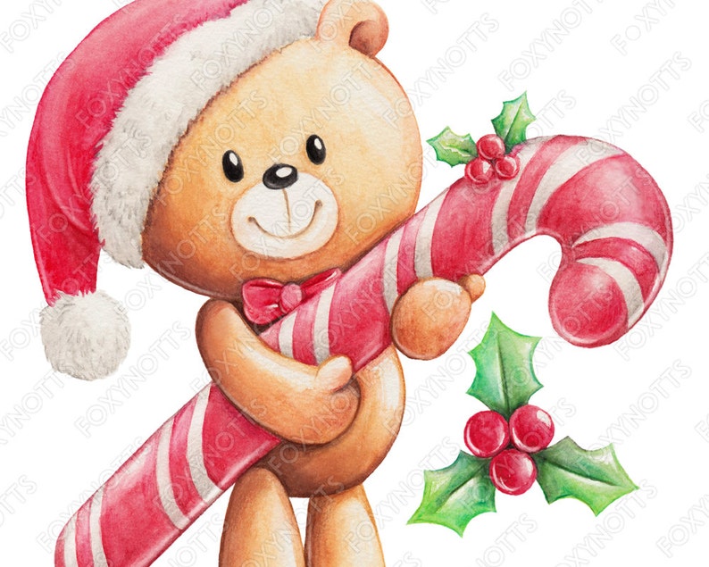Teddy Bear Christmas Watercolor Clip Art: Festive Digital Download ...